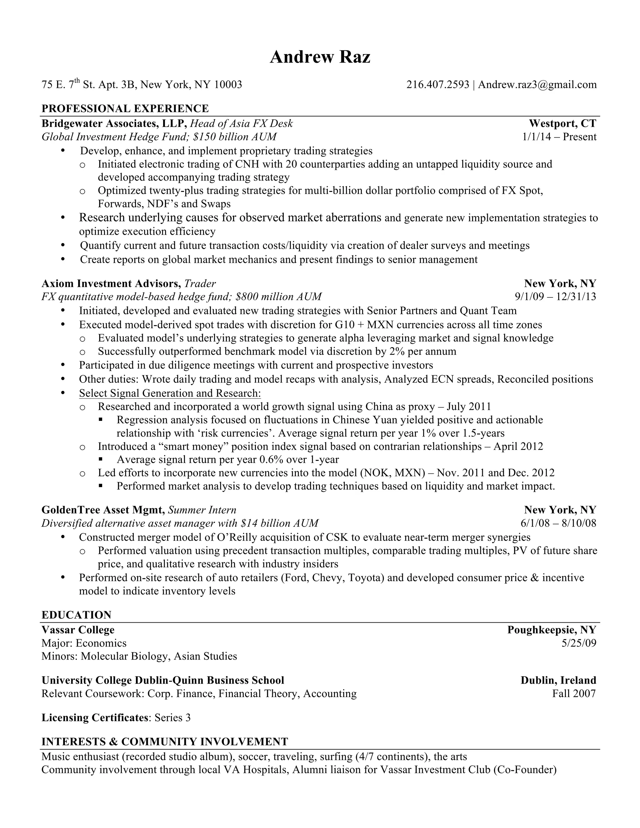Andrew Raz Resume 5-26-15 | PDF