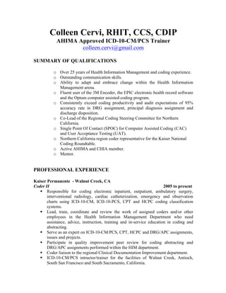 Colleen Cervi - resume 2016 | PDF