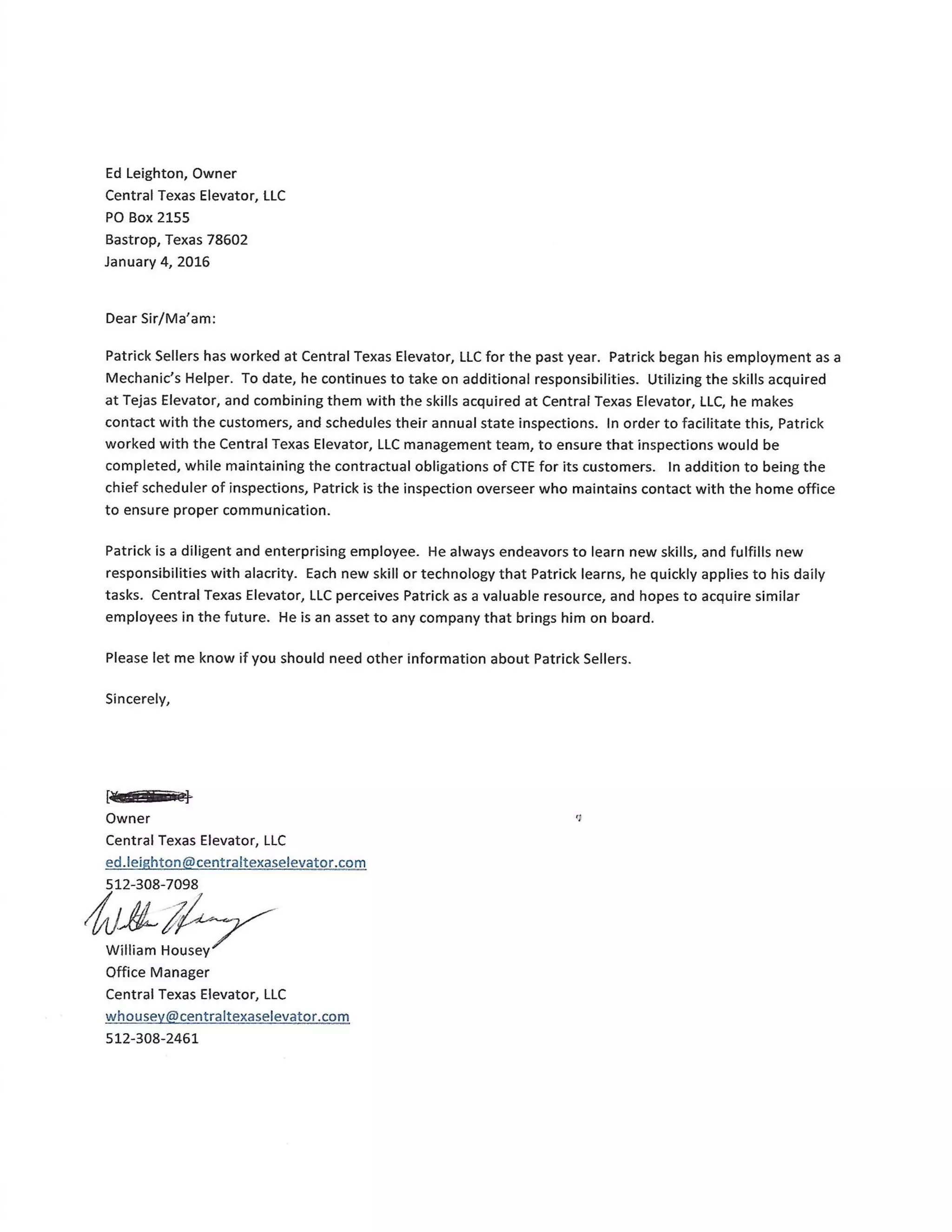 Patrick recommendation letter | PDF