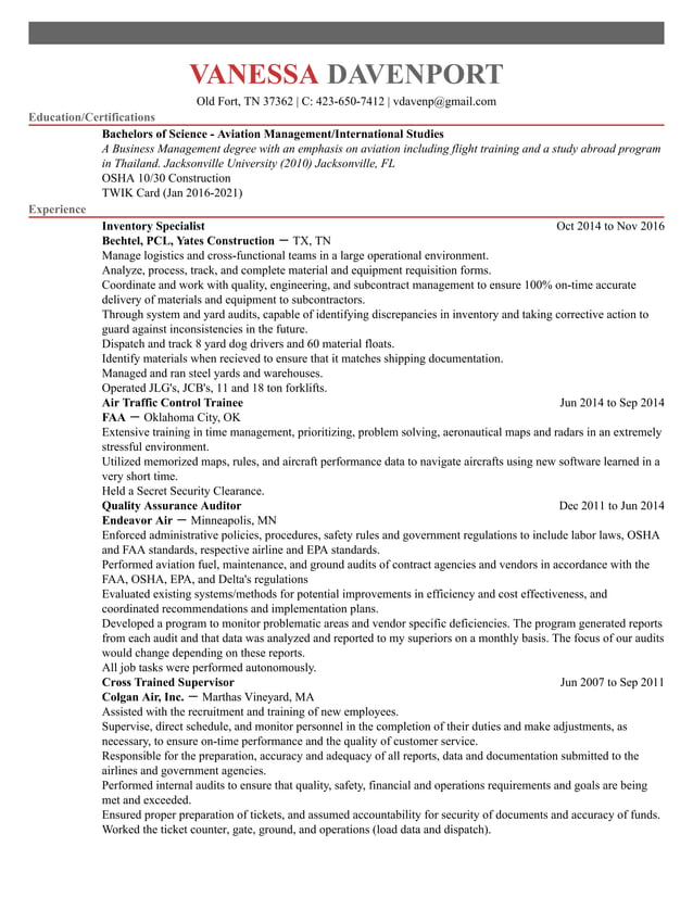 Vanessa Davenport Resume 1 | PDF