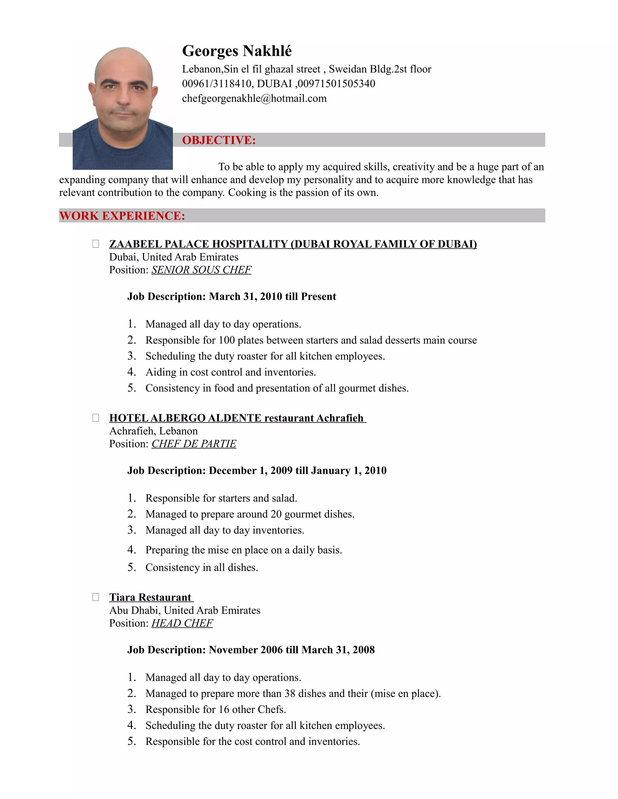 Georges Nakhle cv | RTF | Cooking | Food & Drink