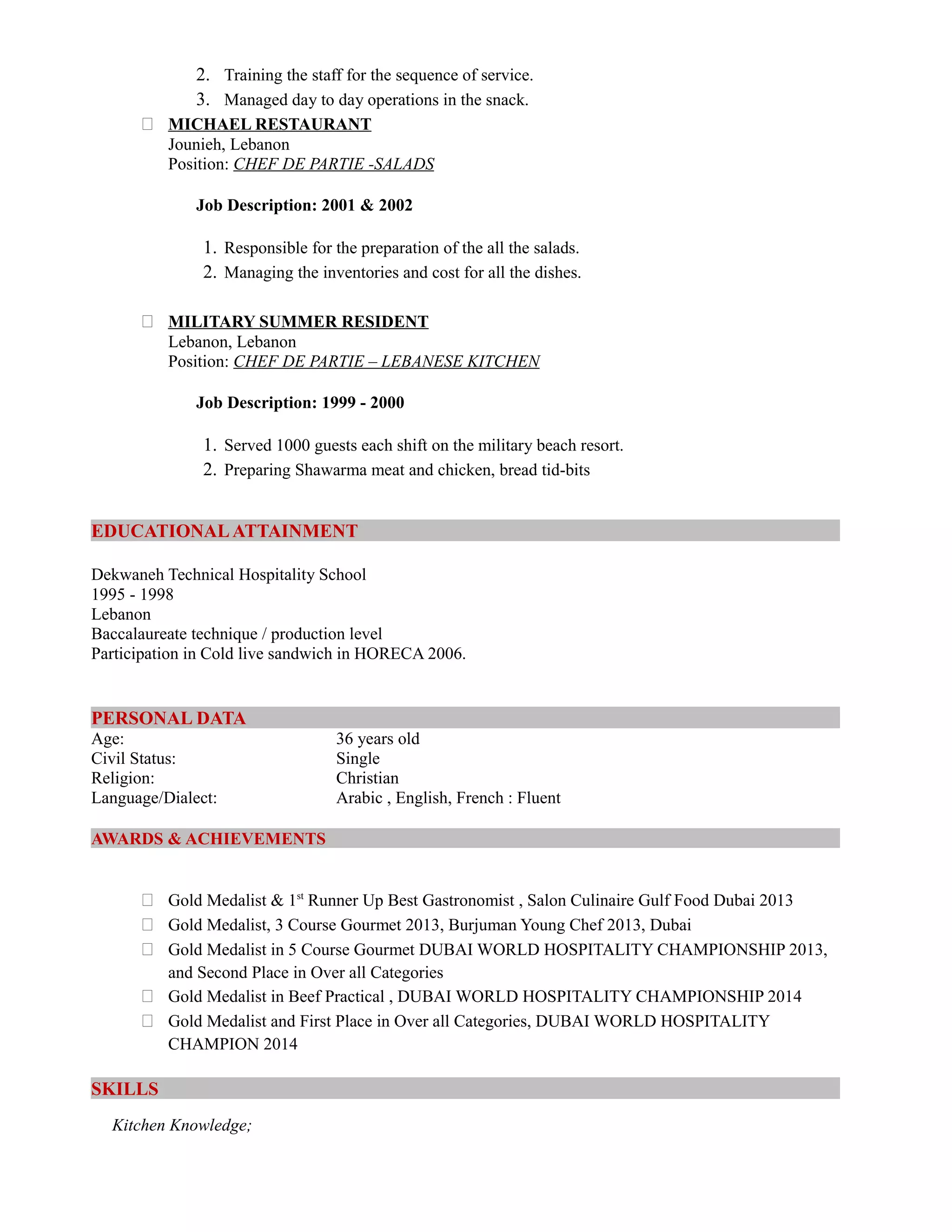 Georges Nakhle cv | RTF | Cooking | Food & Drink