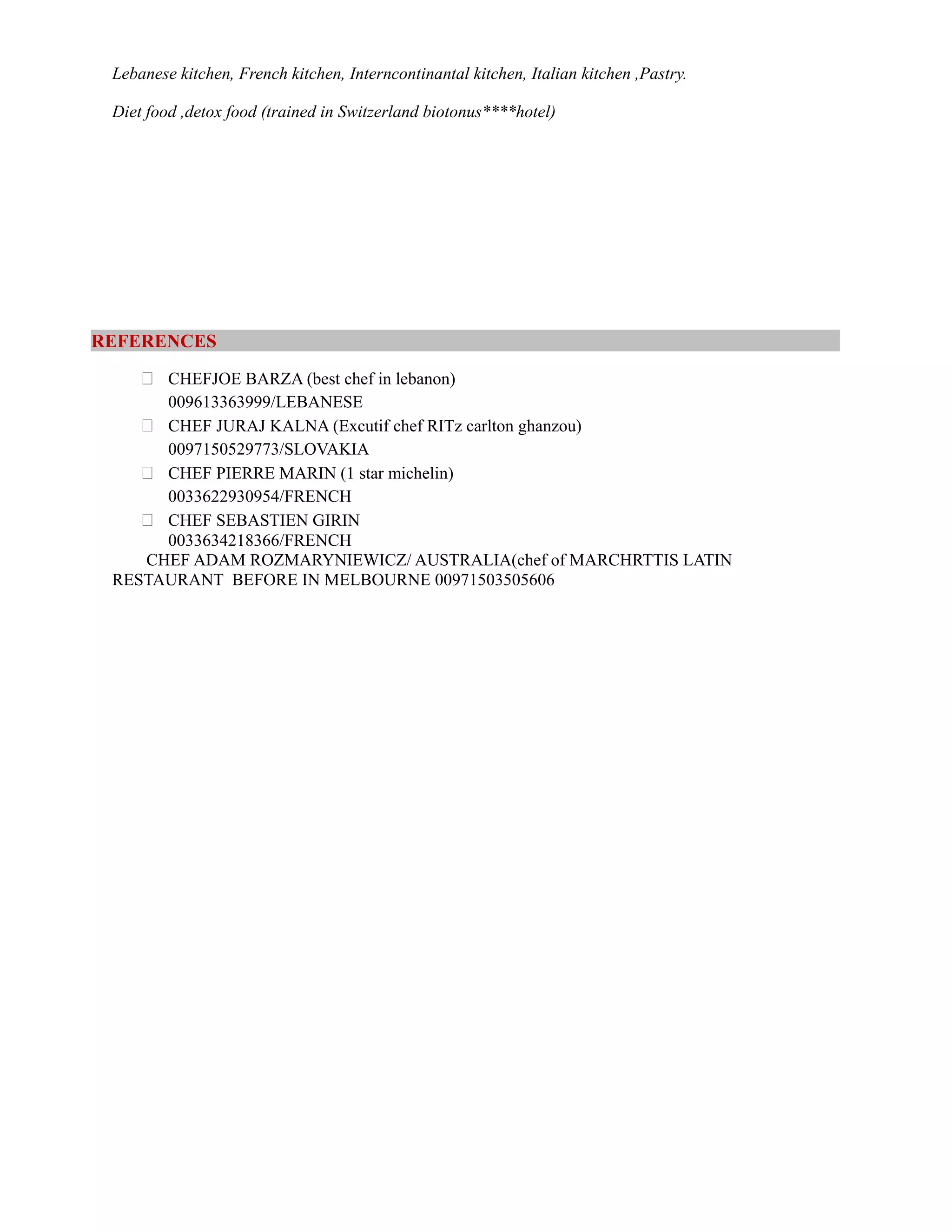Georges Nakhle cv | RTF | Cooking | Food & Drink