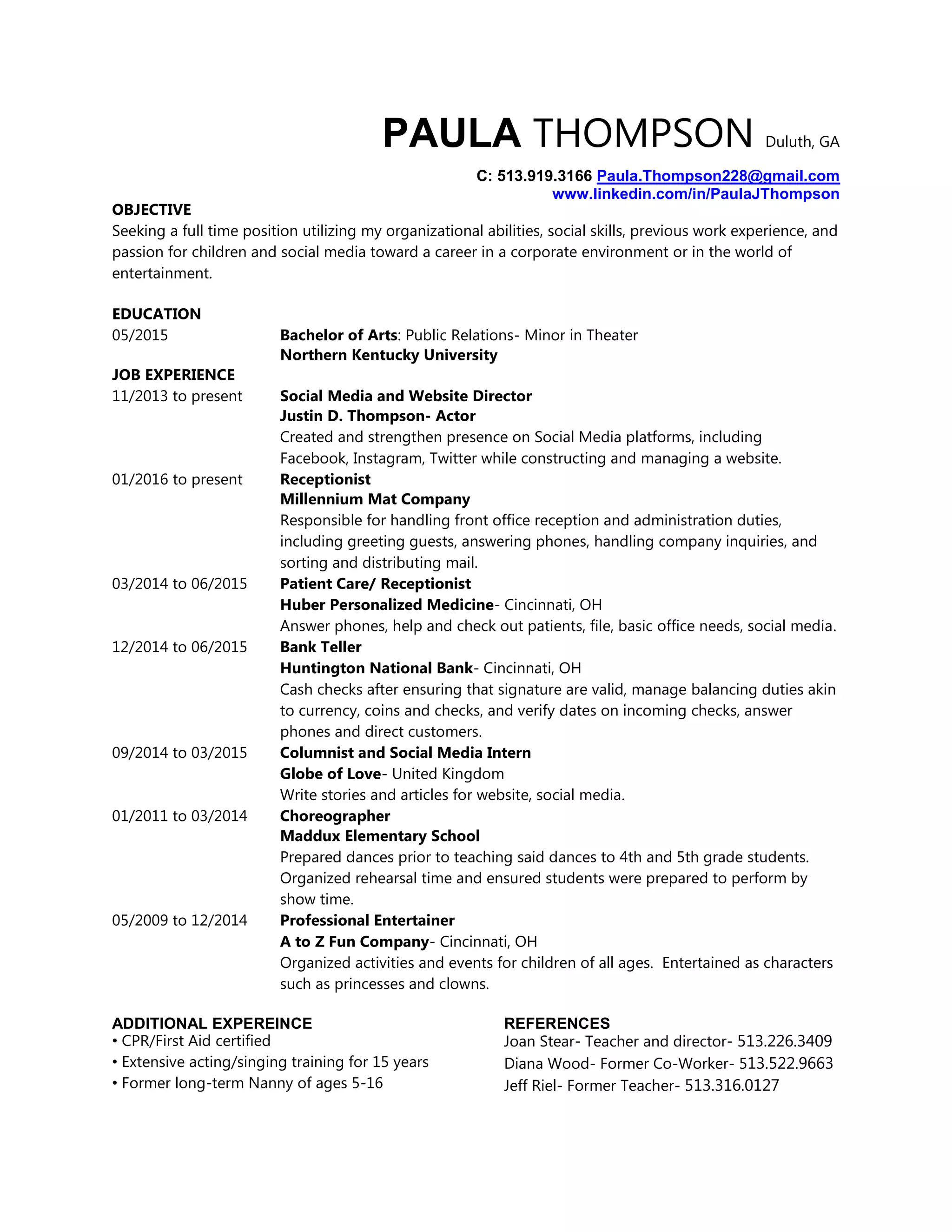 PAULA THOMPSON resume | PDF