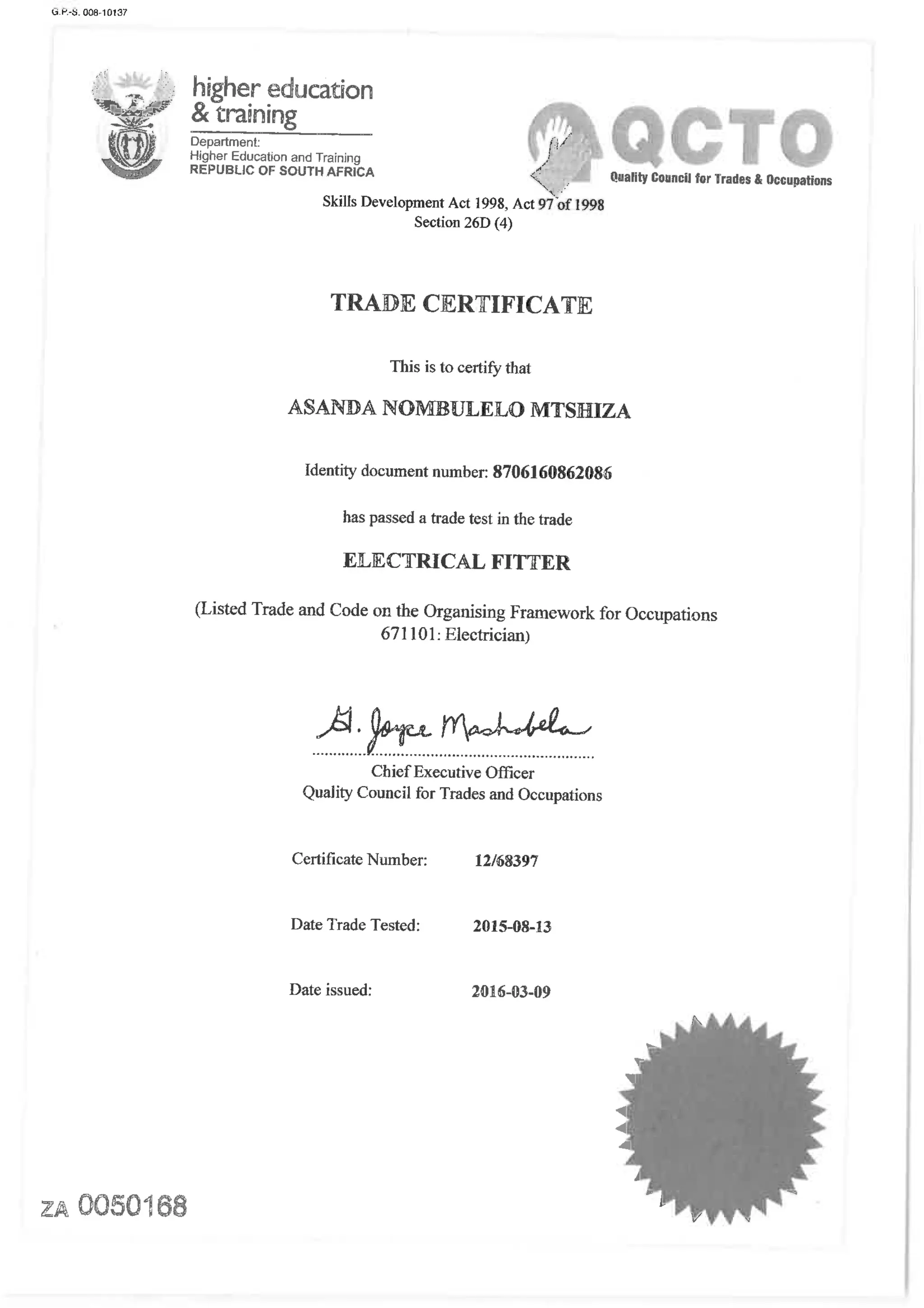 trade test certificate | PDF