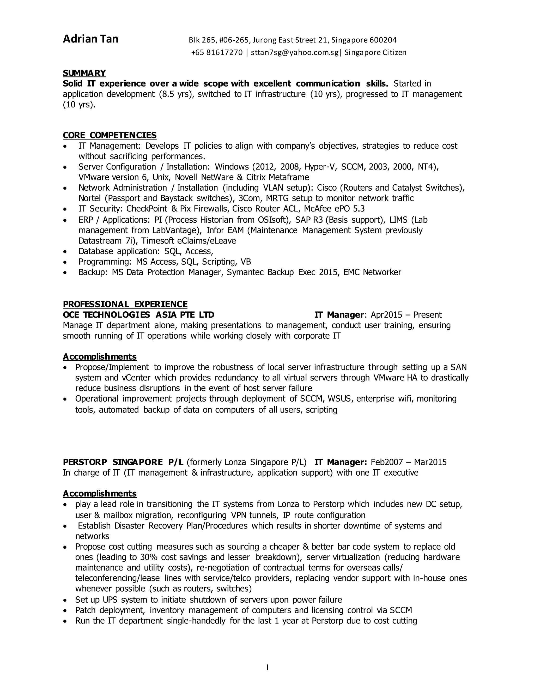 Adrian Resume ver1.2 | DOCX | Computer Networking | Computing