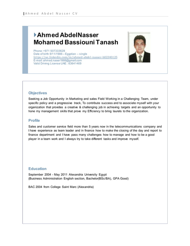 CV ahmed abdel nasser Update | PDF
