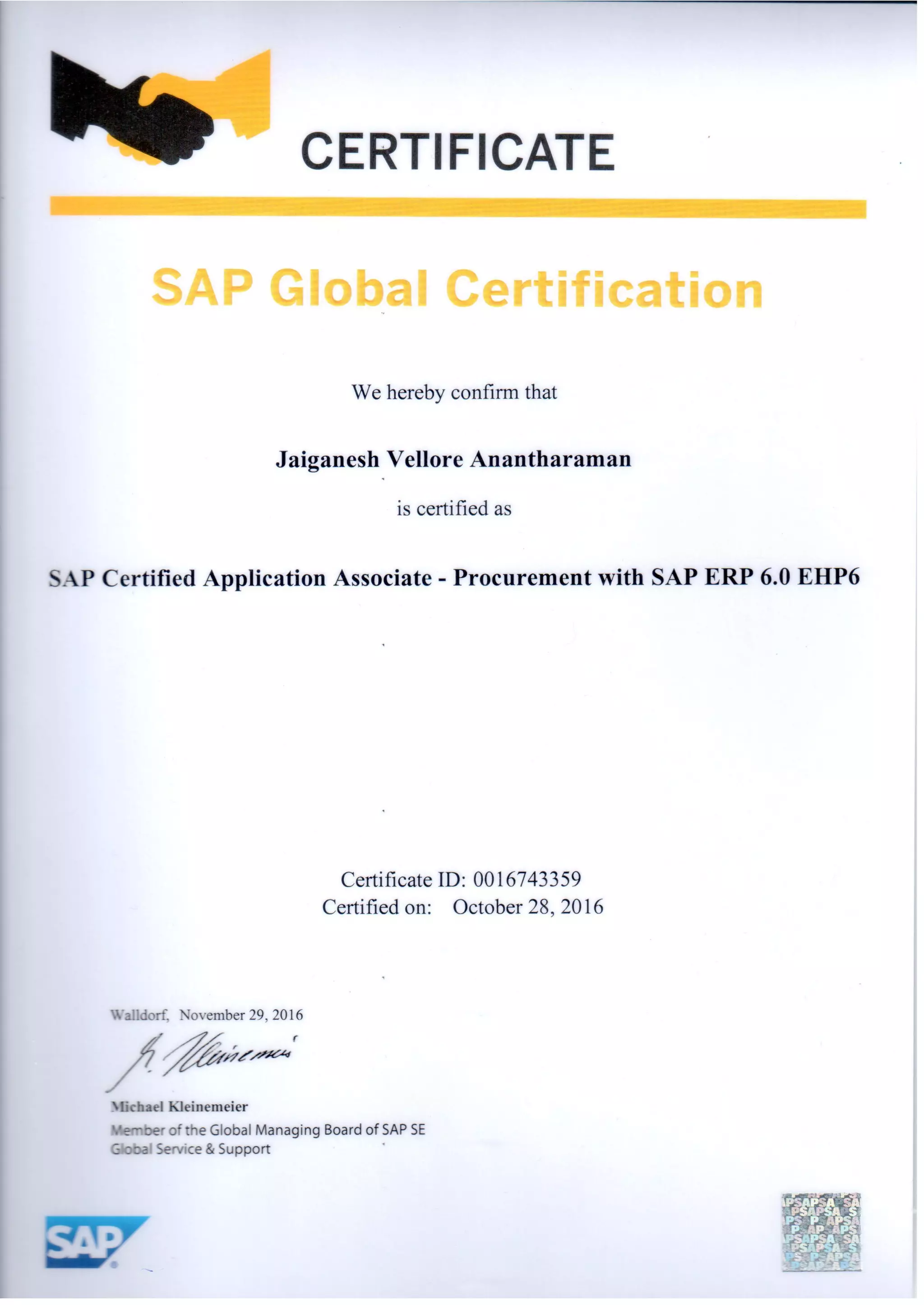 Jai Ganesh_SAP Certificate | PDF