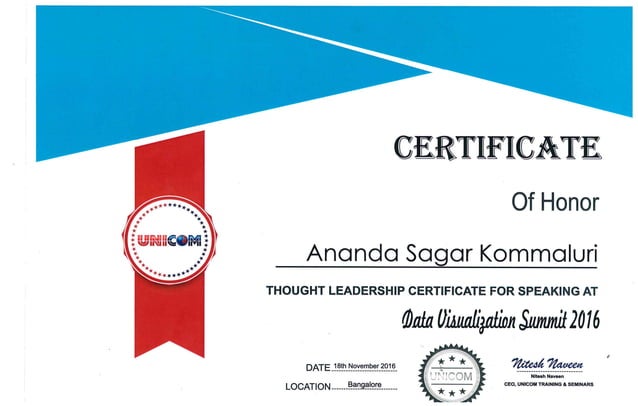 Certificate of Honor-Data Visualization Summit | PDF