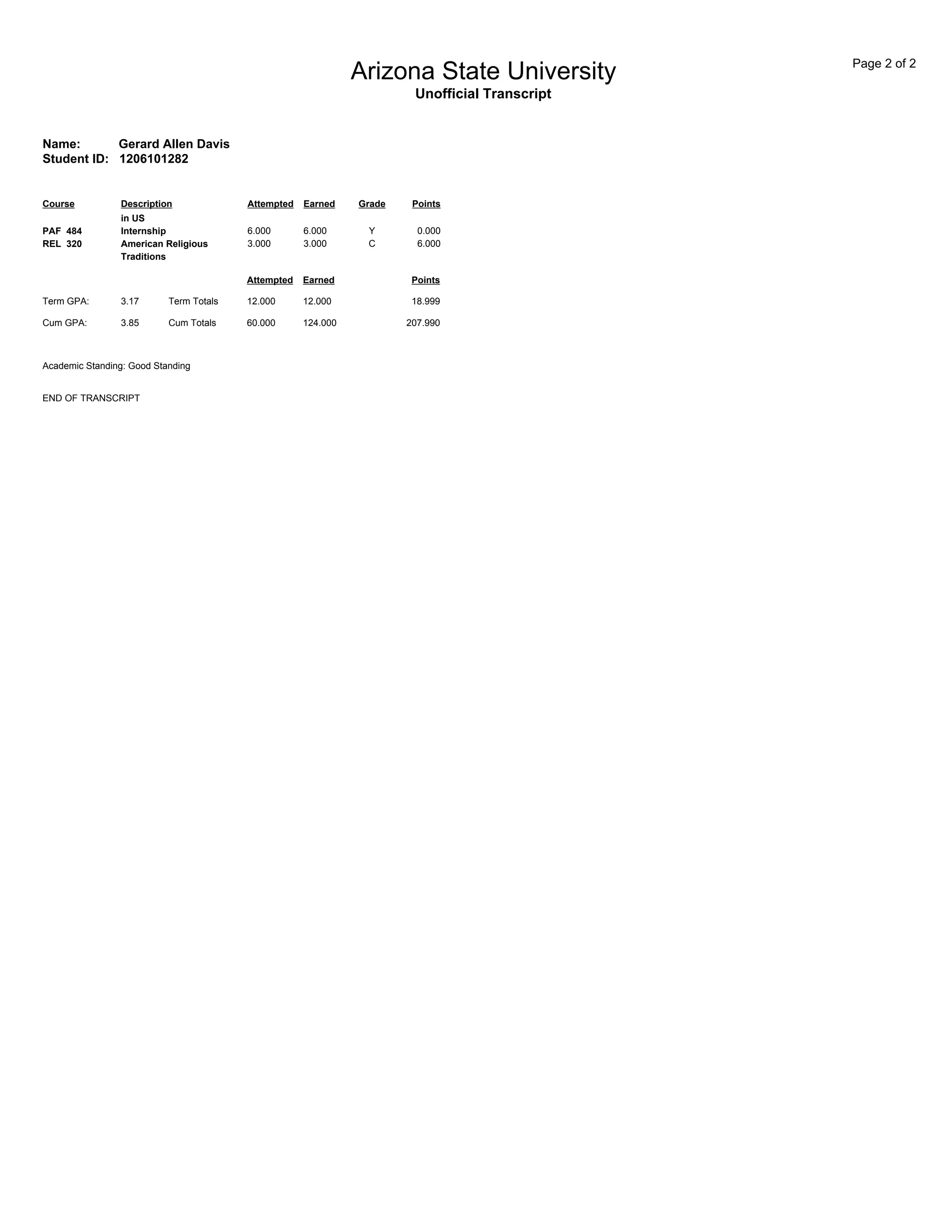 Gerard Davis Unofficial Transcript | PDF