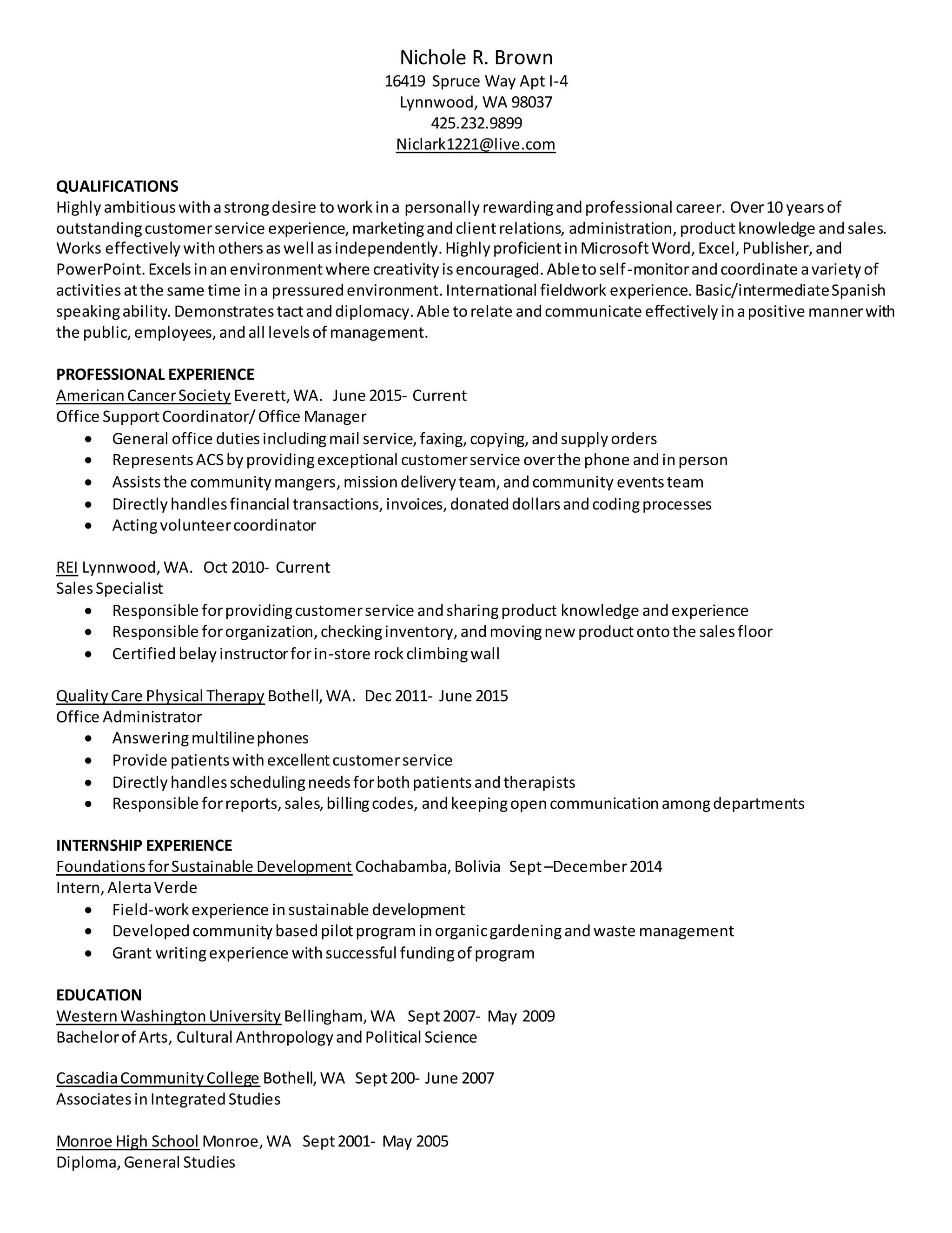 Nichole Brown Resume- 2015 | PDF