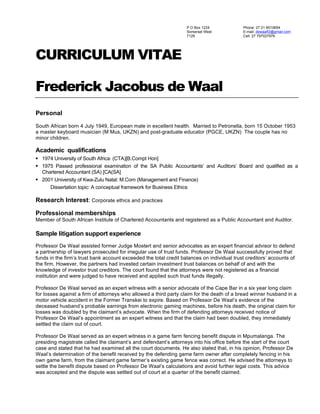 Prof FJ De Waal CV | PDF