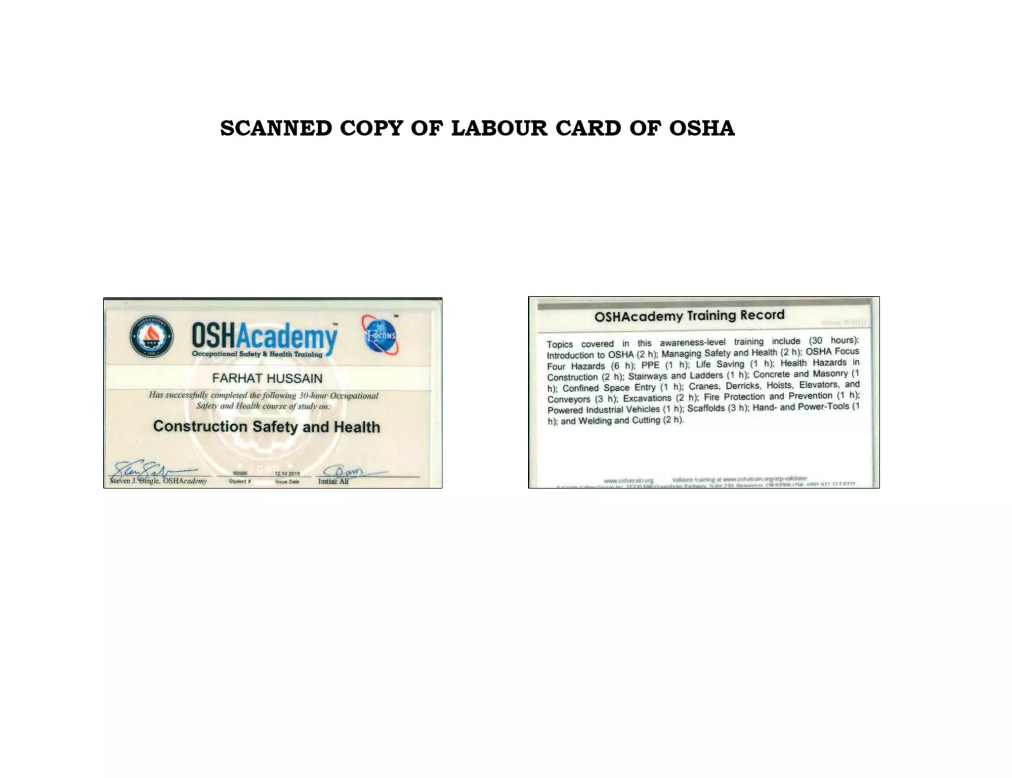 OSHA with Labour Card | PDF