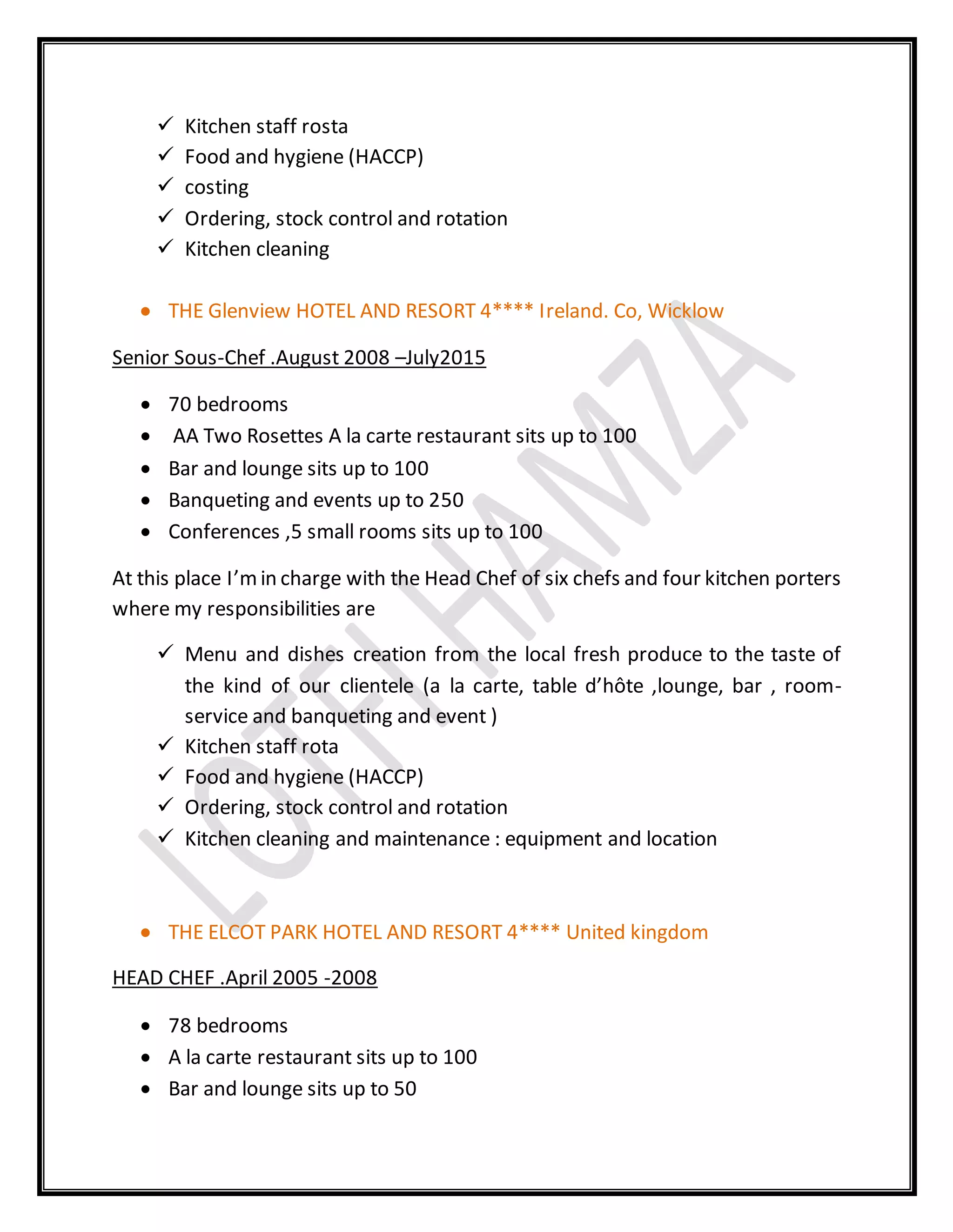 lotfi hamza cv | DOCX | Dining Out | Food & Drink