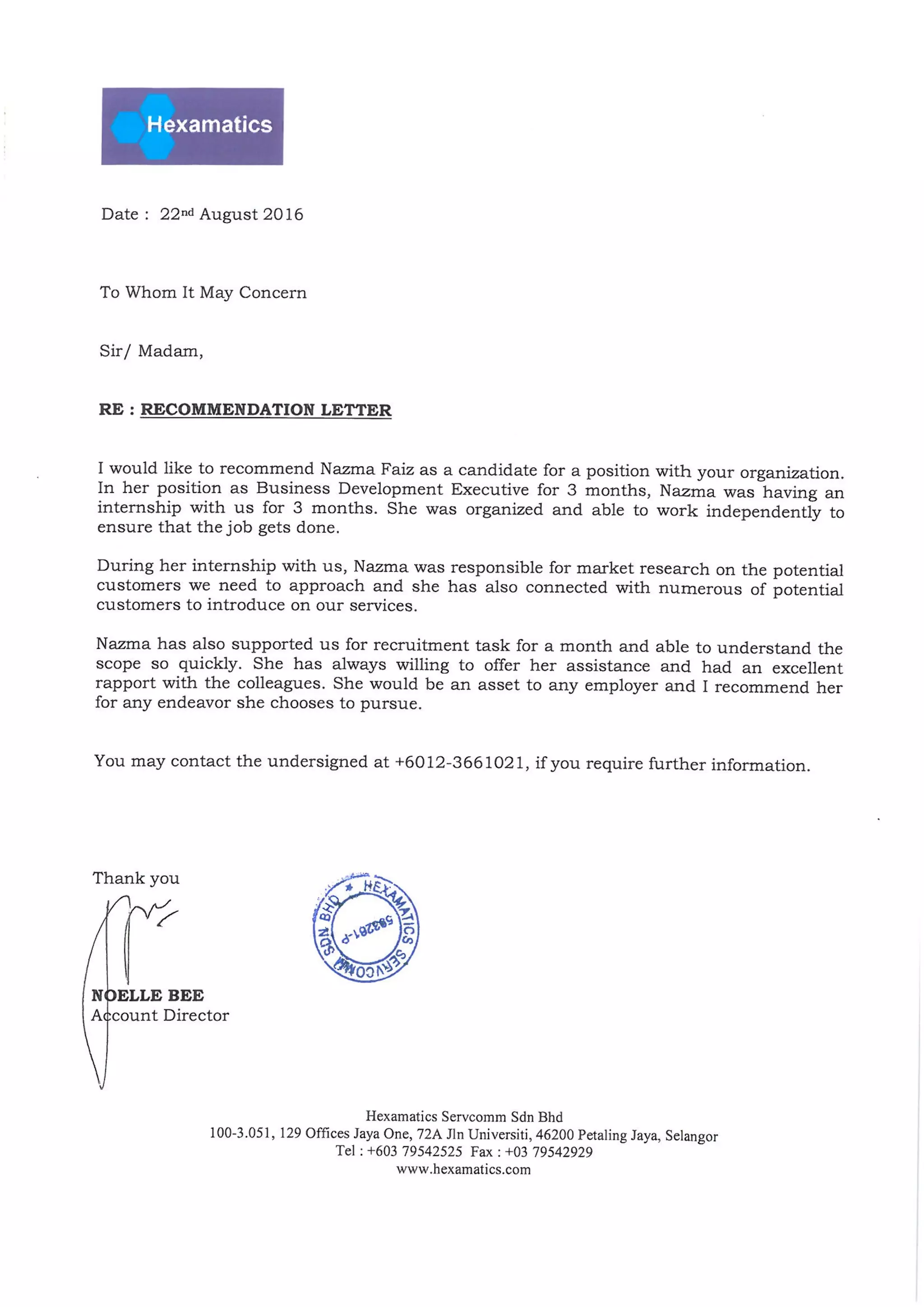 Reference Letter_Nazma Faiz | PDF