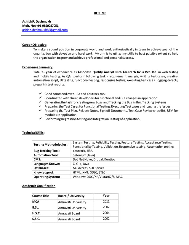 Resume of Ashish Deshmukh | PDF