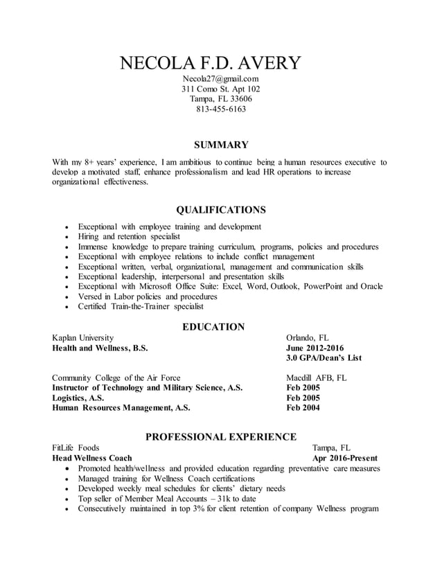 Necola Avery Human Resources Resume updated | PDF