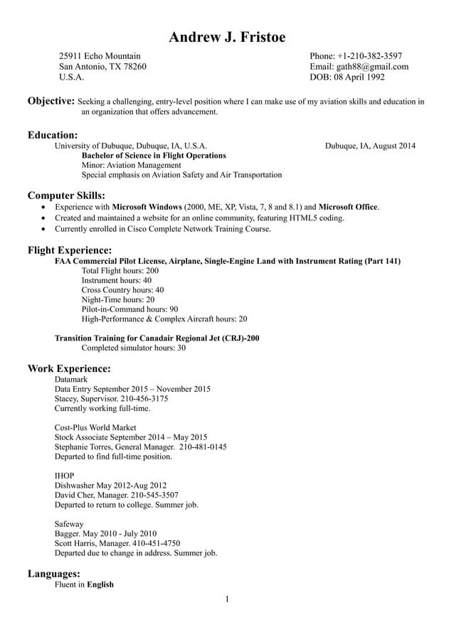 Resume 11-2015 (Andrew Fristoe) | PDF