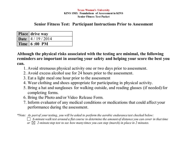 senior test | DOCX | Fitness and Exercise | Healthy Living