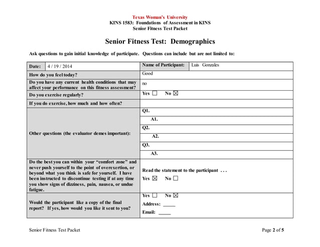 senior test | DOCX | Fitness and Exercise | Healthy Living