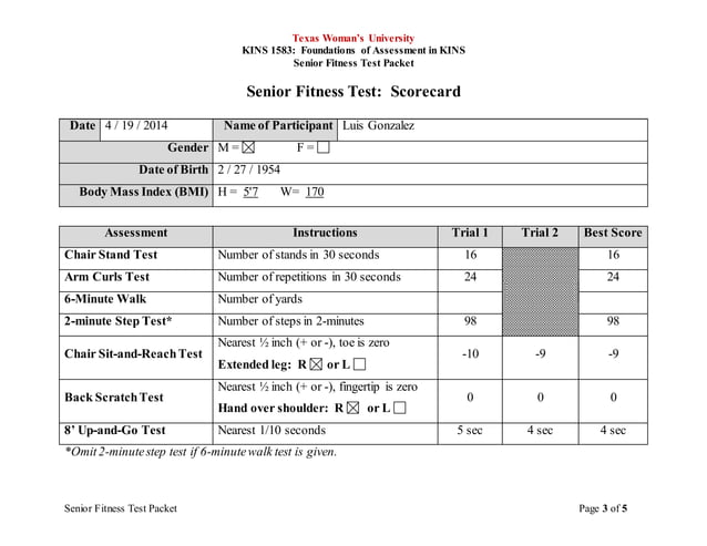 senior test | DOCX | Fitness and Exercise | Healthy Living