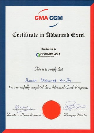 15. CMA CGM - Advanced Excel | PDF