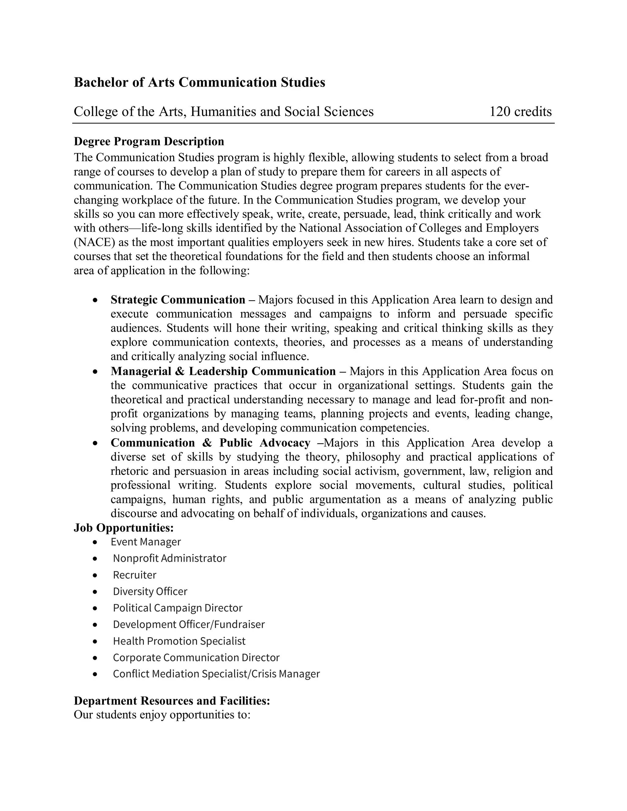 Communication Studies program sheet - Communication Studies | PDF