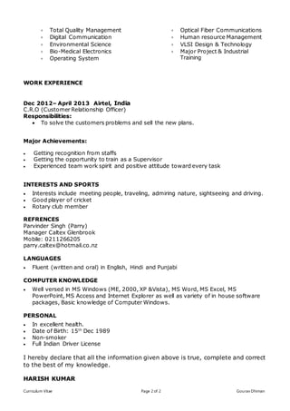 Harish Kumar cv | DOCX