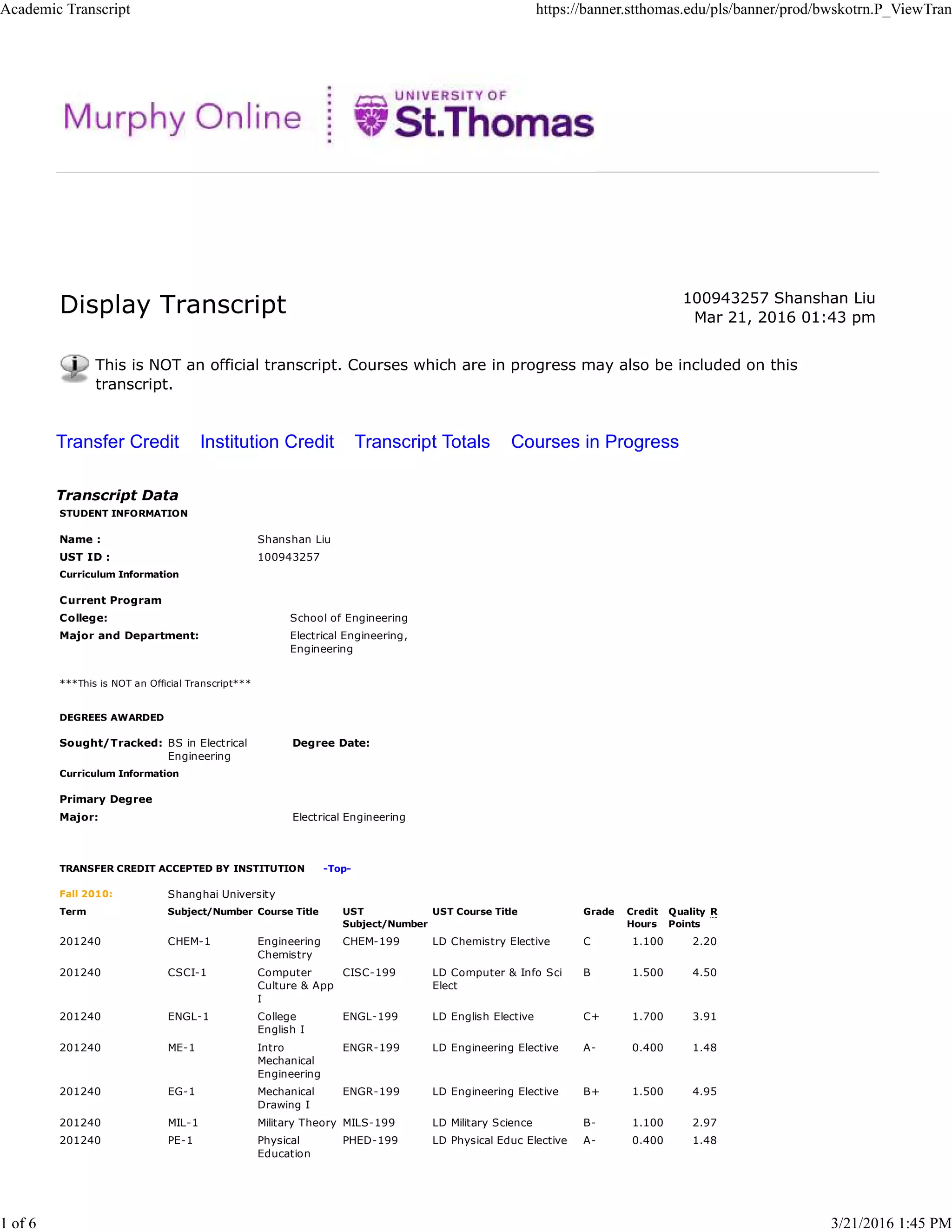 Academic Transcript | PDF