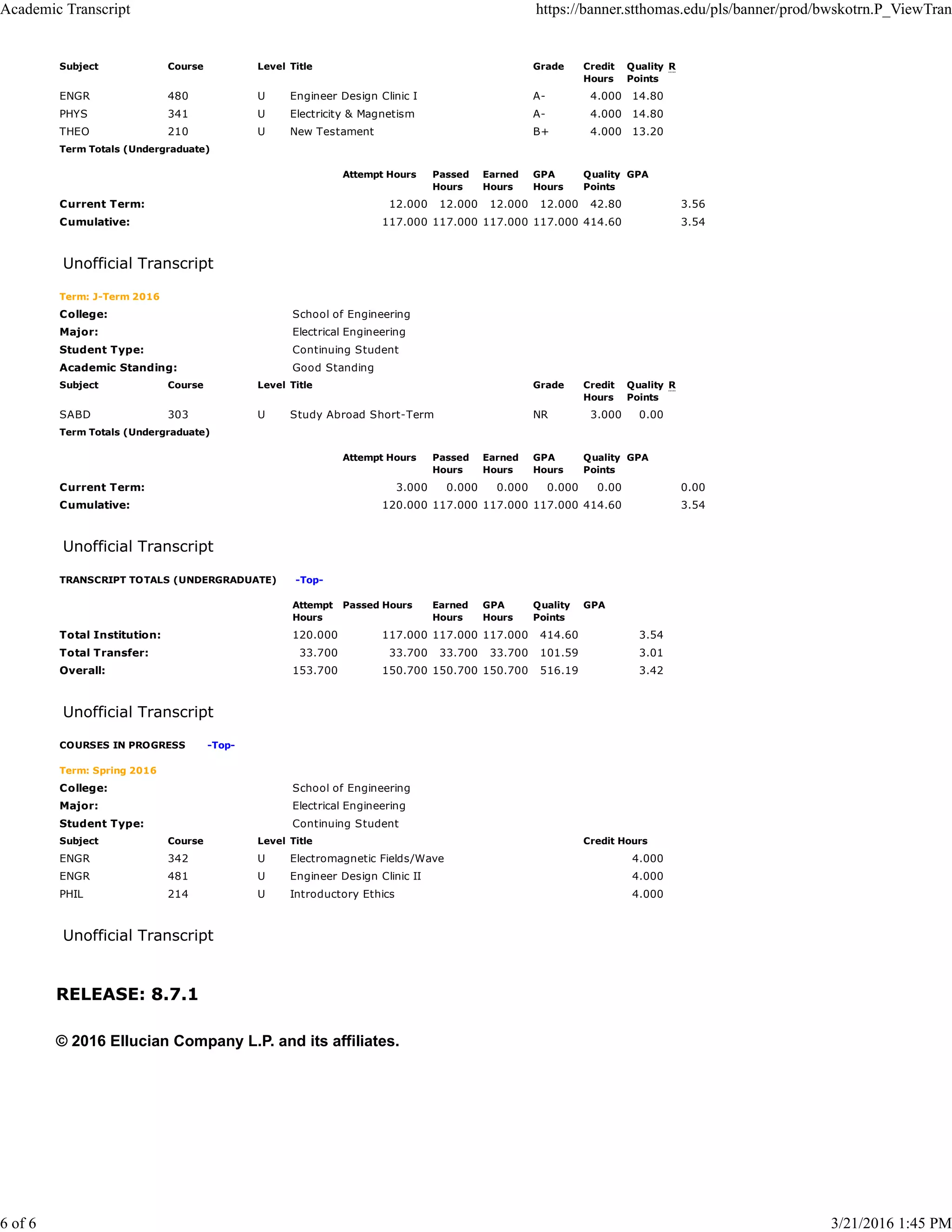 Academic Transcript | PDF