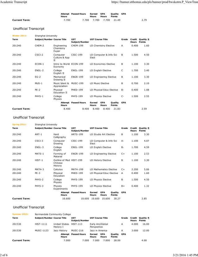 Academic Transcript | PDF