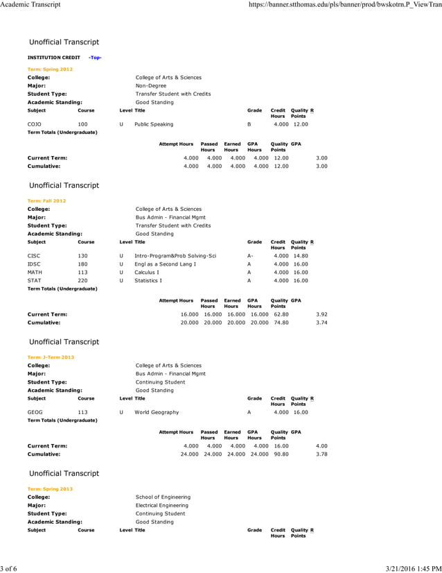Academic Transcript | PDF