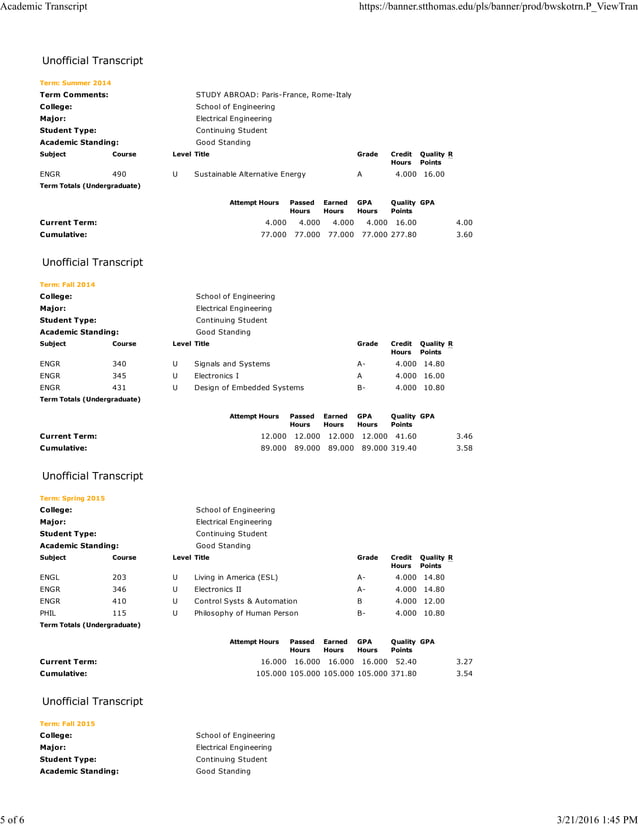 Academic Transcript | PDF
