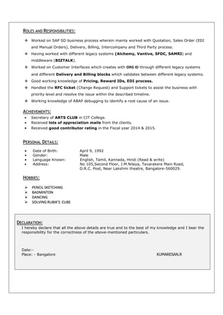 Kumaresan Resume_SAP SD & LE | PDF