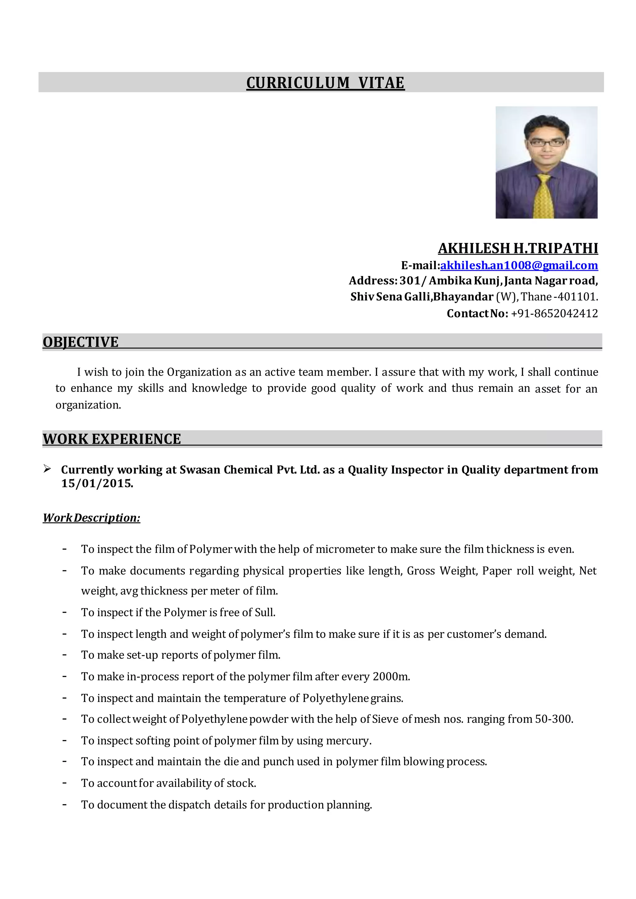 CV - Akhilesh H. Tripathi | DOCX