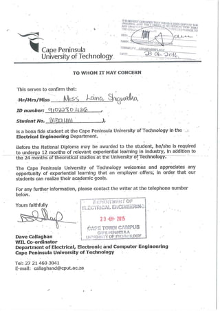 CPUT LETTER | PDF