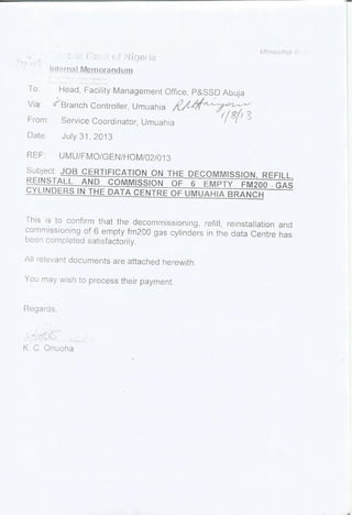 JOB CERTIFICATION ON DECOMMISSION REFILL REINSTALL ANDCOMMISSIO | PDF