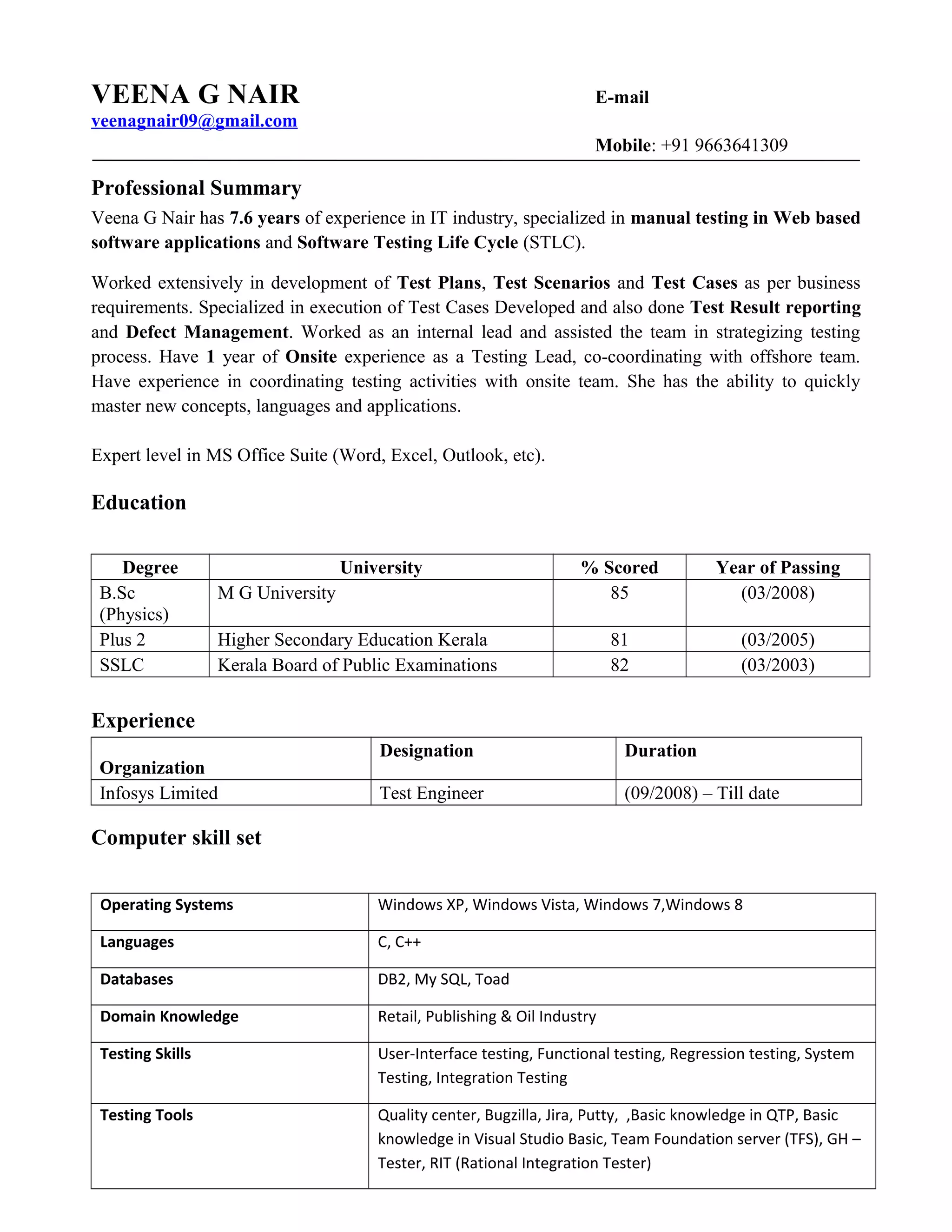 Veena G Nair_Resume | PDF