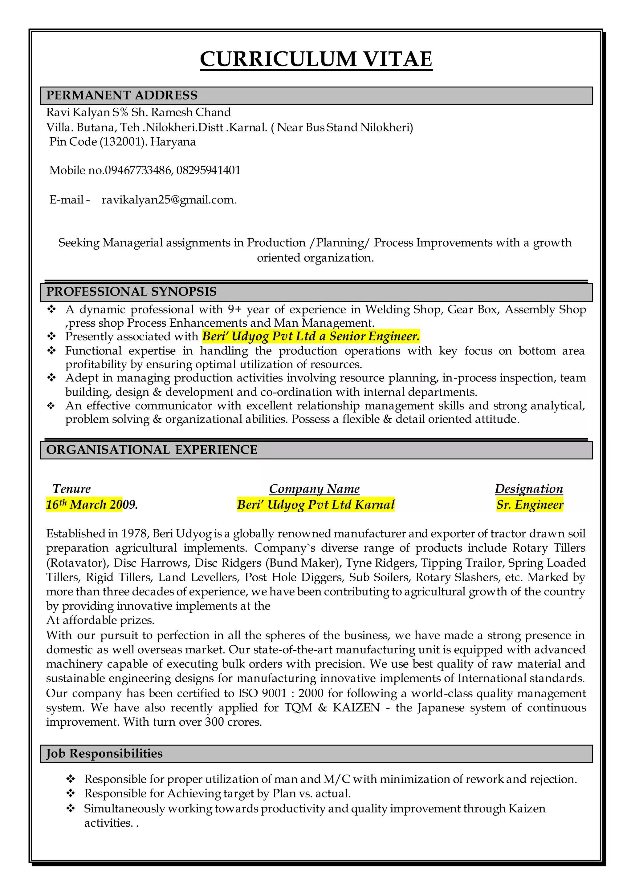 resume ravi kalyan | DOCX
