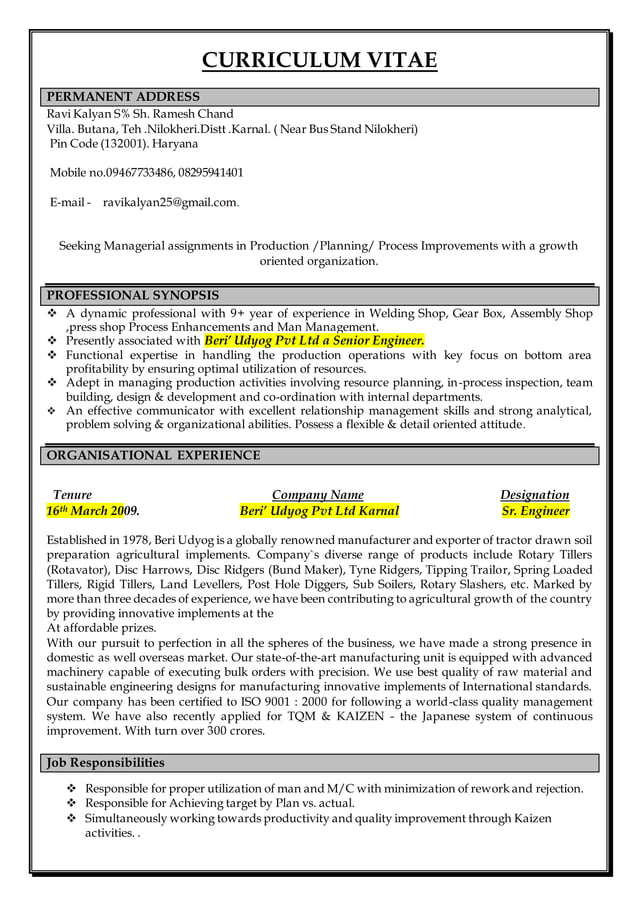 resume ravi kalyan | PDF