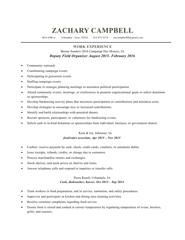 Zachary Campbell Updated Resume | DOC