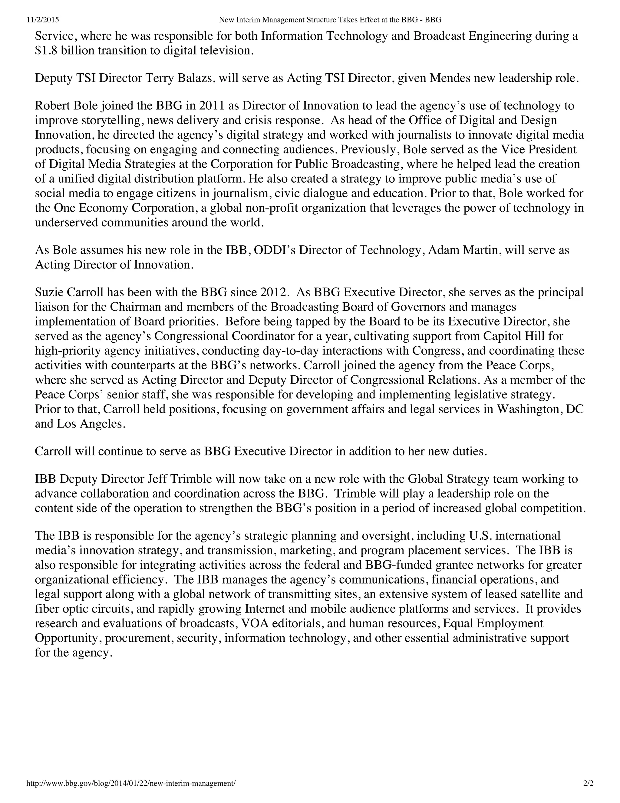 BBG New Interim Management Structure Takes Effect January 2014 | PDF ...