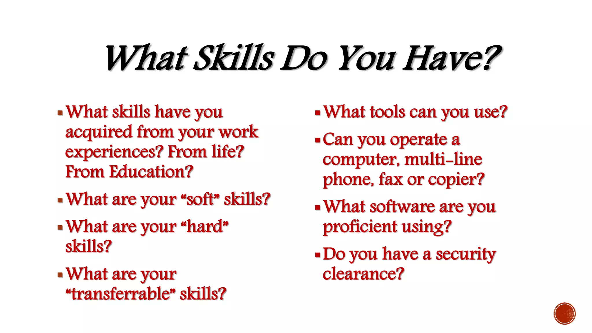 Identifying Your Skills Sets | PPTX