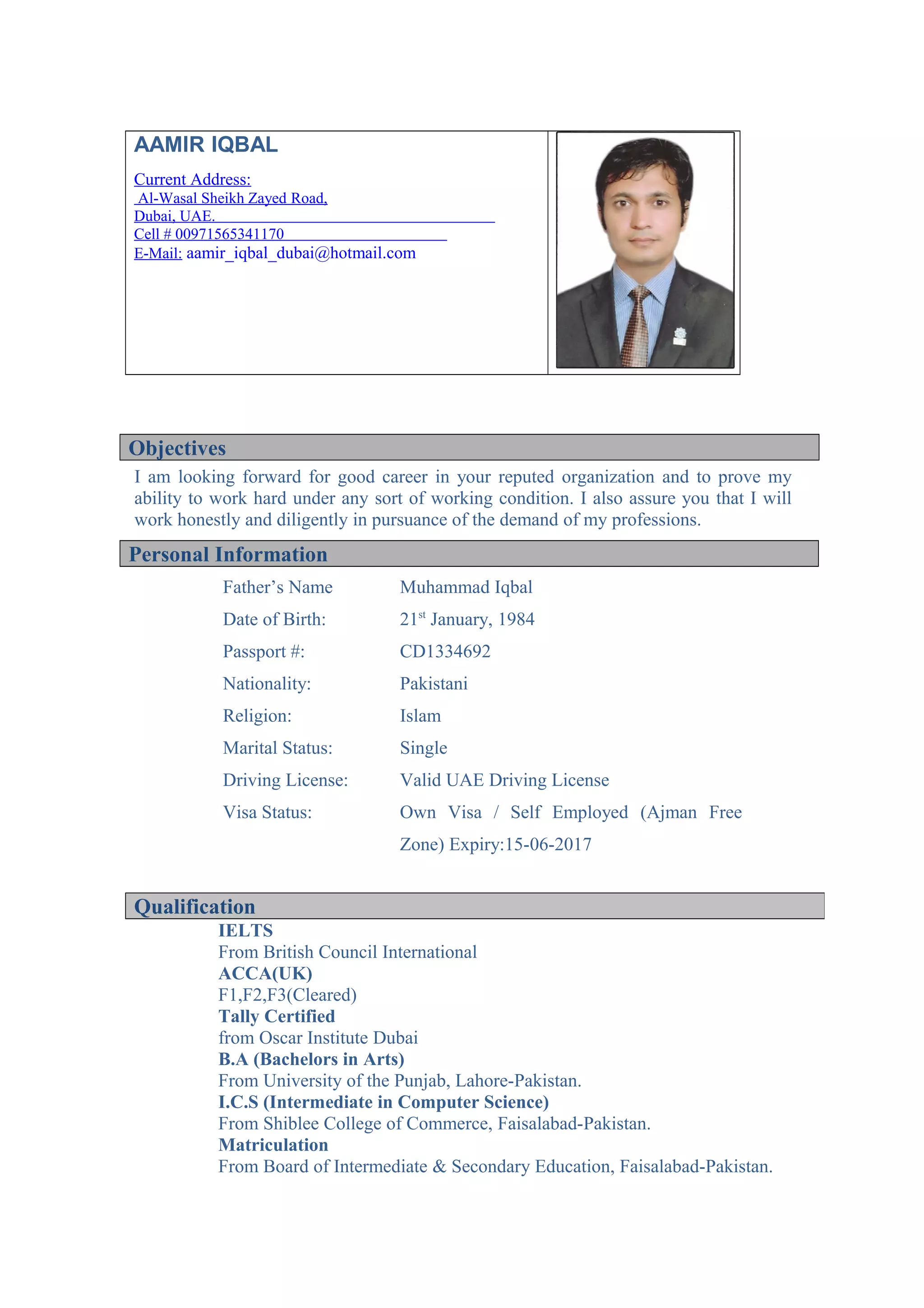 Aamir Iqbal's CV-2 | DOC | Careers