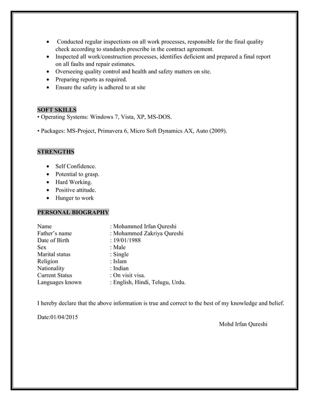 mohd irfan qureshi resume | DOC | Civil Engineering Industry | Industries