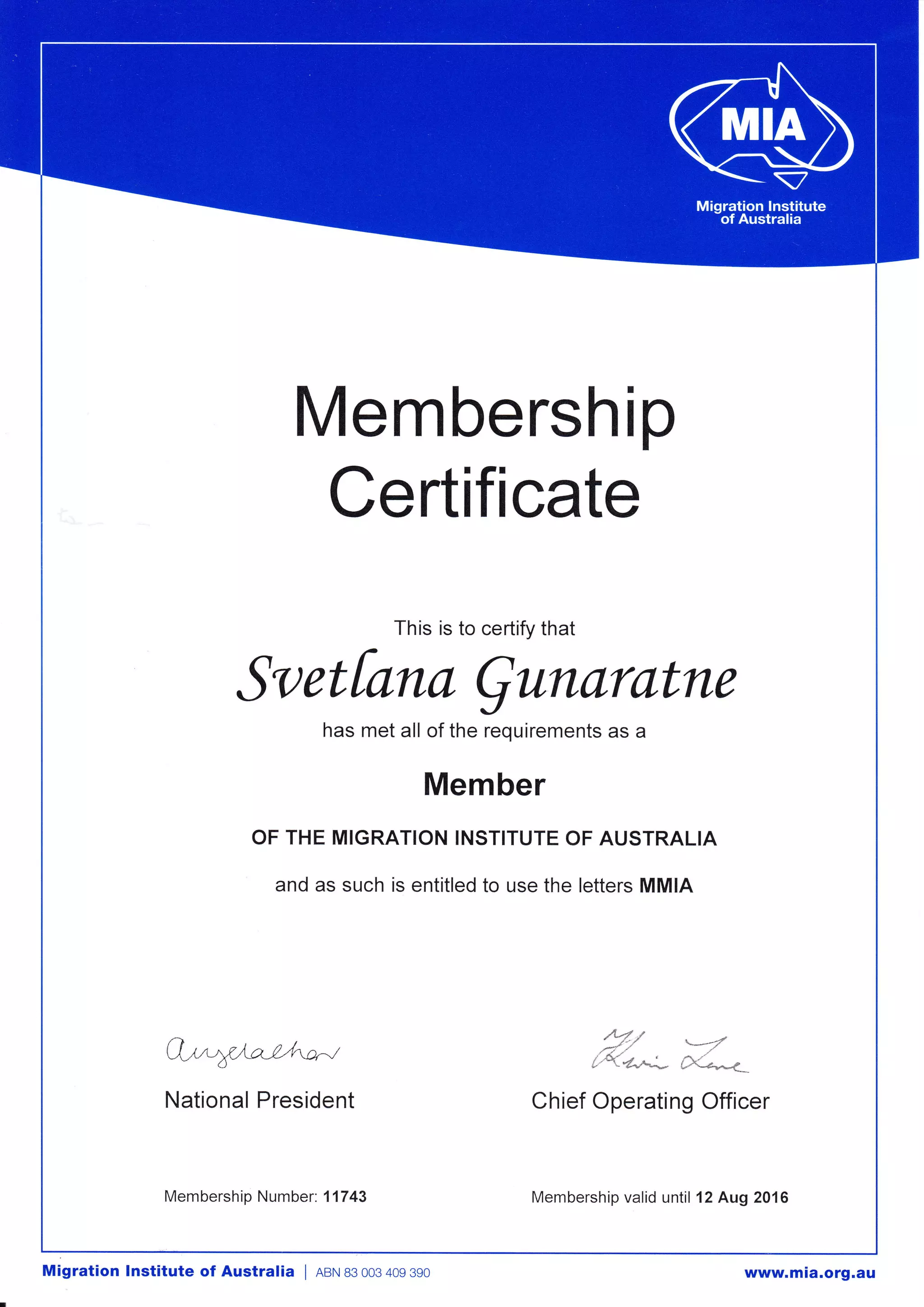 MIA certificate | PDF