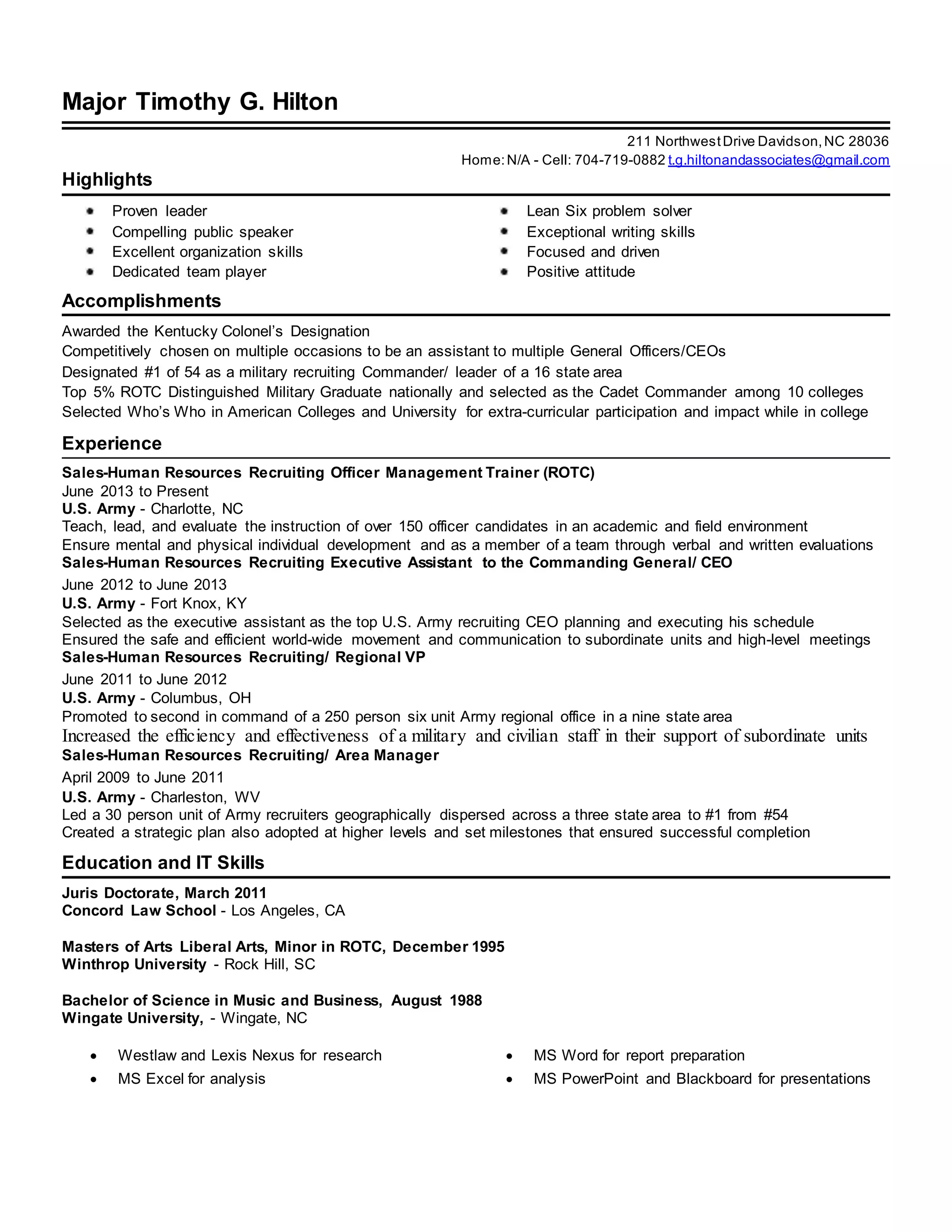 Tim Hilton's Resume 2015 Sales | DOCX