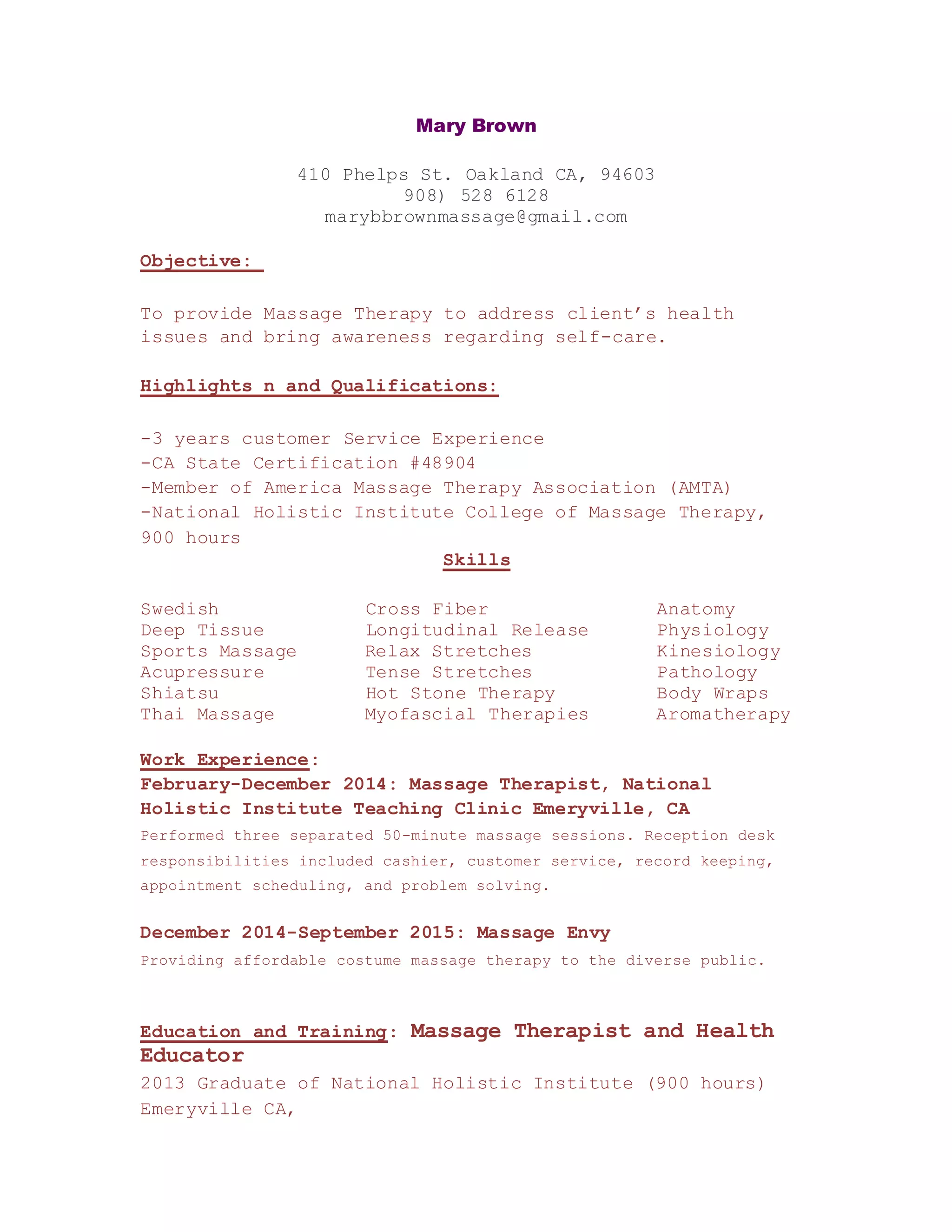 Mary Brown resume 2 1 | DOCX