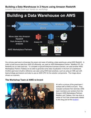 Building AWS Redshift Data Warehouse with Matillion and Tableau | PDF