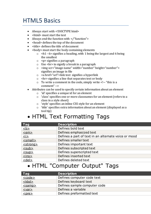 HTML5 Basics | DOCX